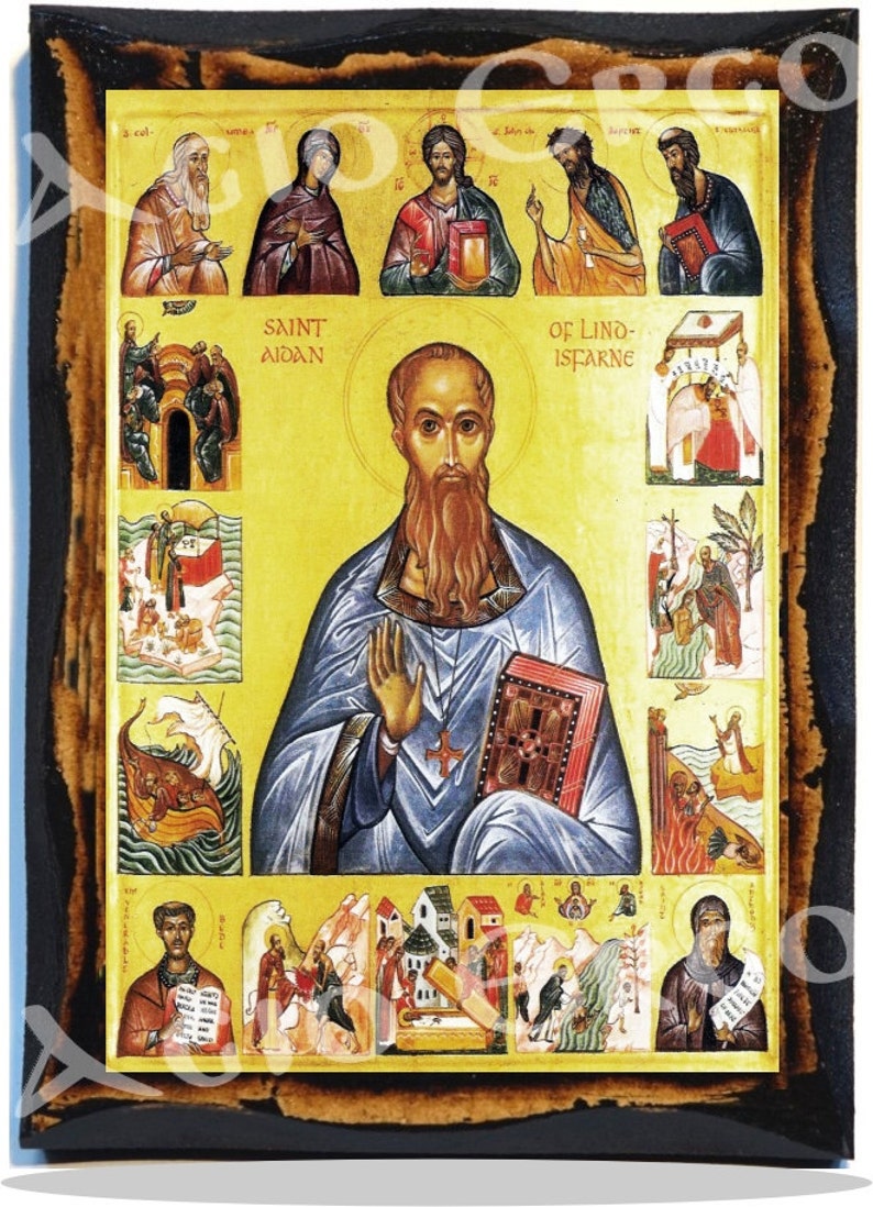 Saint Aidan of Lindisfarne Catholic Christian Icon on Wood | Etsy