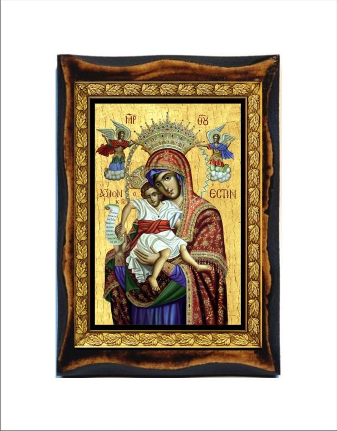 Theotokos Axion Esti Icon - Byzantine Art - Orthodox Holy Card on ...