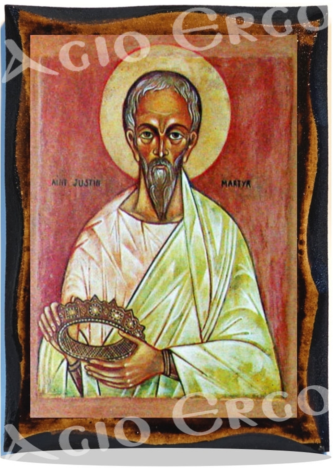 Saint Justin Martyr the Philosopher Handmade Wood Icon on Plaque - Etsy