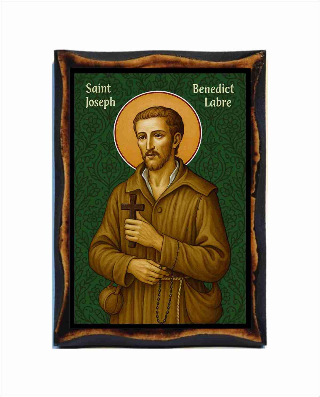 Saint Benedict Joseph Labre - Catholic Holy Card on Handmade Wood ...
