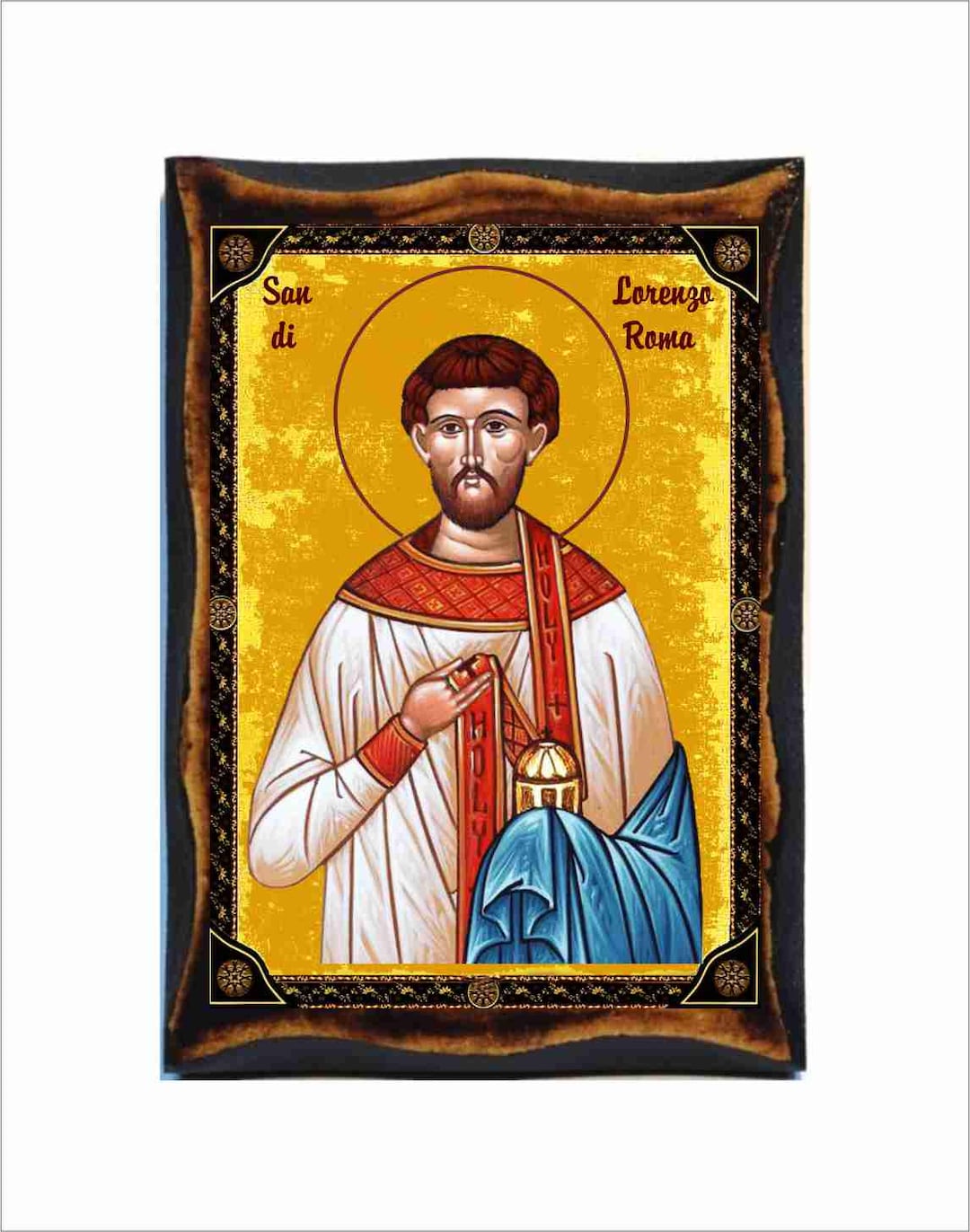 Saint Lawrence - Byzantine Icon - Catholic Holy Card on Handmade Wood ...
