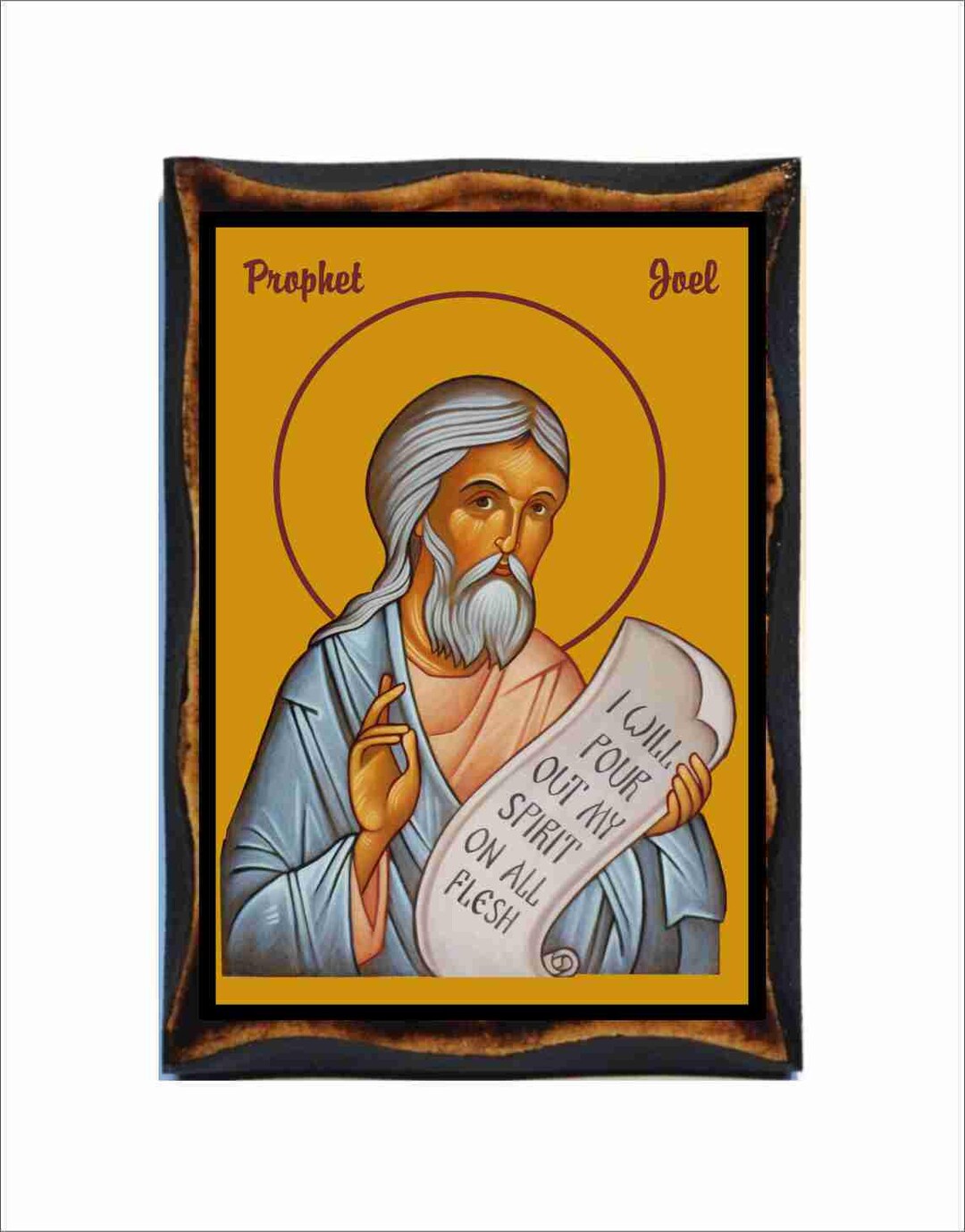 Prophet Joel Icon - Byzantine Art - Catholic Holy Card on Handmade Wood ...