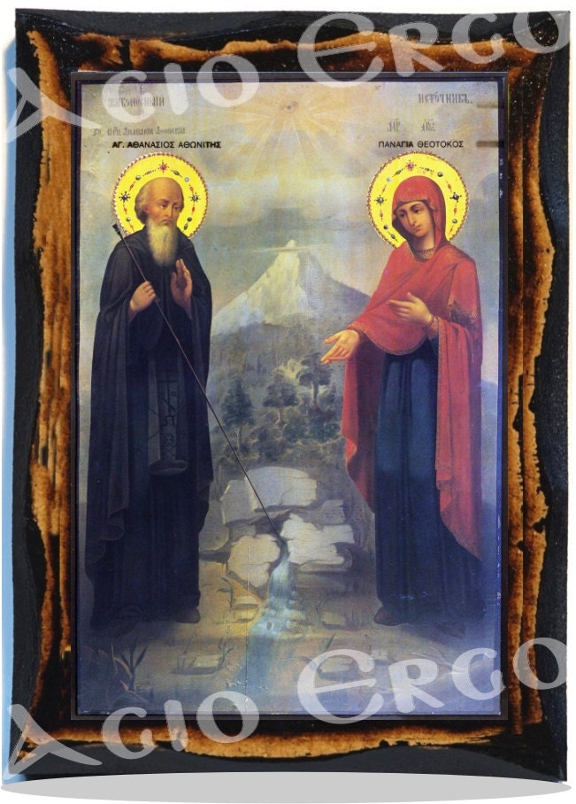 Saint Athanasius of Athos with the Mother of God Greek | Etsy