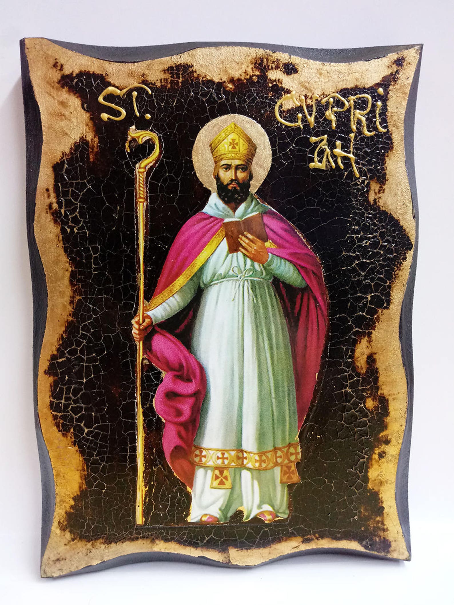 Saint Cyprian Handmade Wood Icon on Plaque With Physical Aging - Etsy