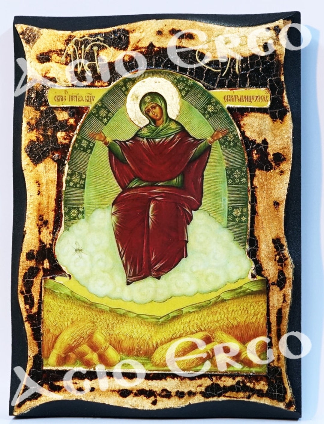 Handmade Holy Virgin Mary Icon: Sporitelnitsa Bread, 24K Golden Leaf ...
