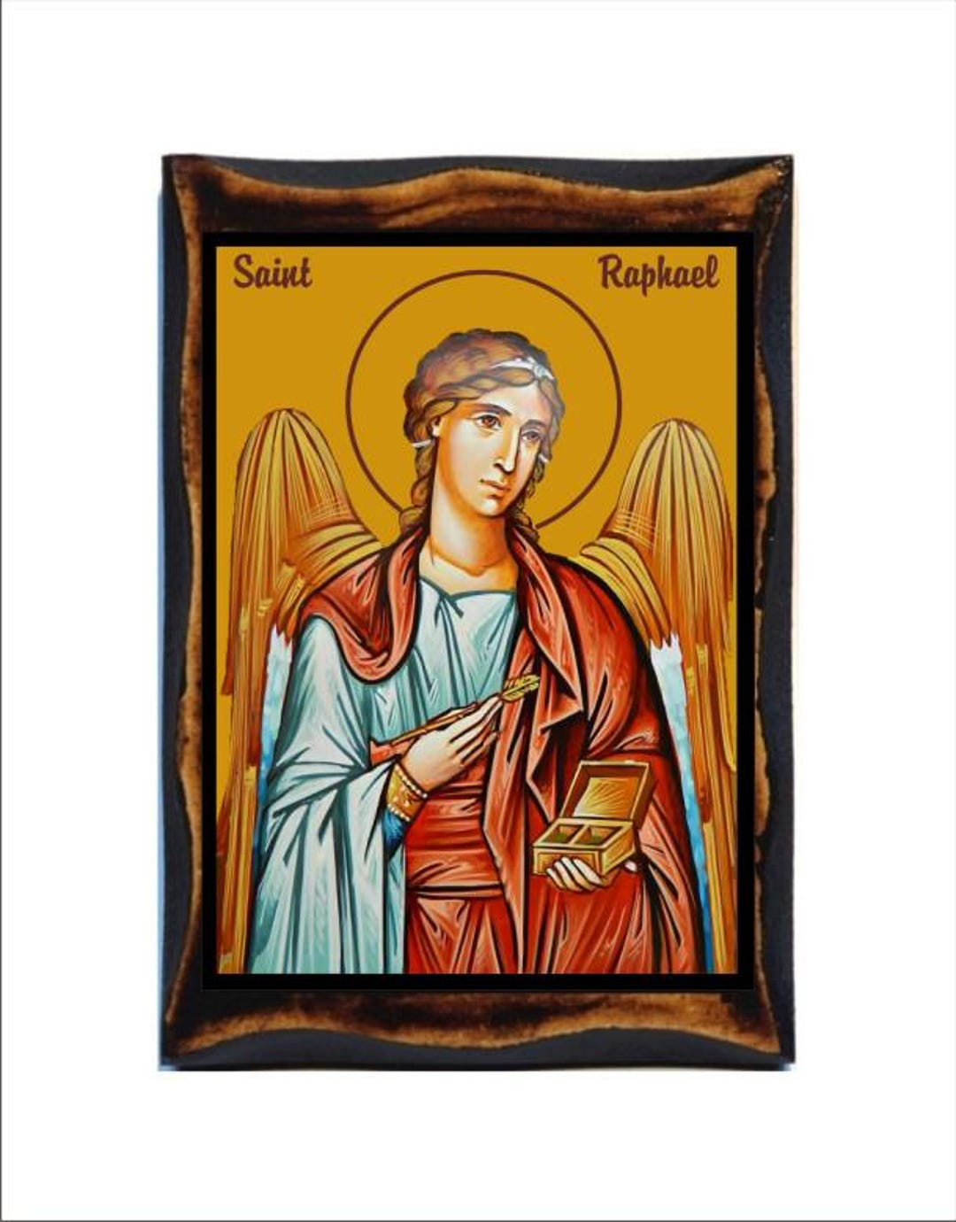 Archangel Raphael Icon - Orthodox Catholic Holy Card on Handmade Wood ...