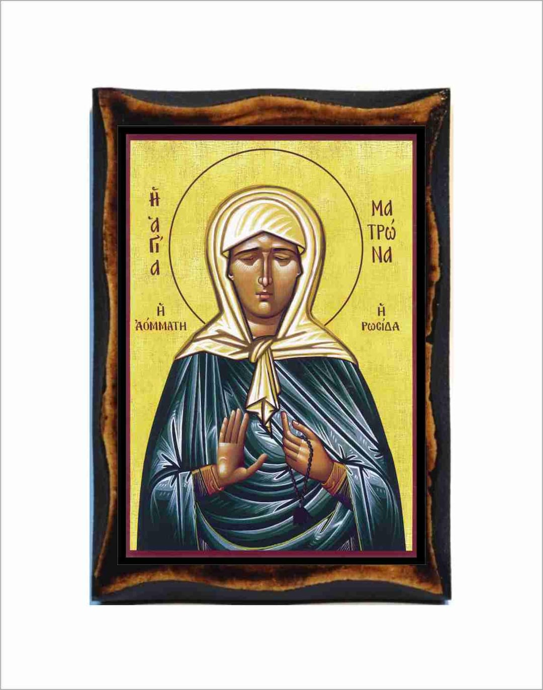Saint Matrona Icon - Byzantine Art - Orthodox Holy Card on Handmade ...