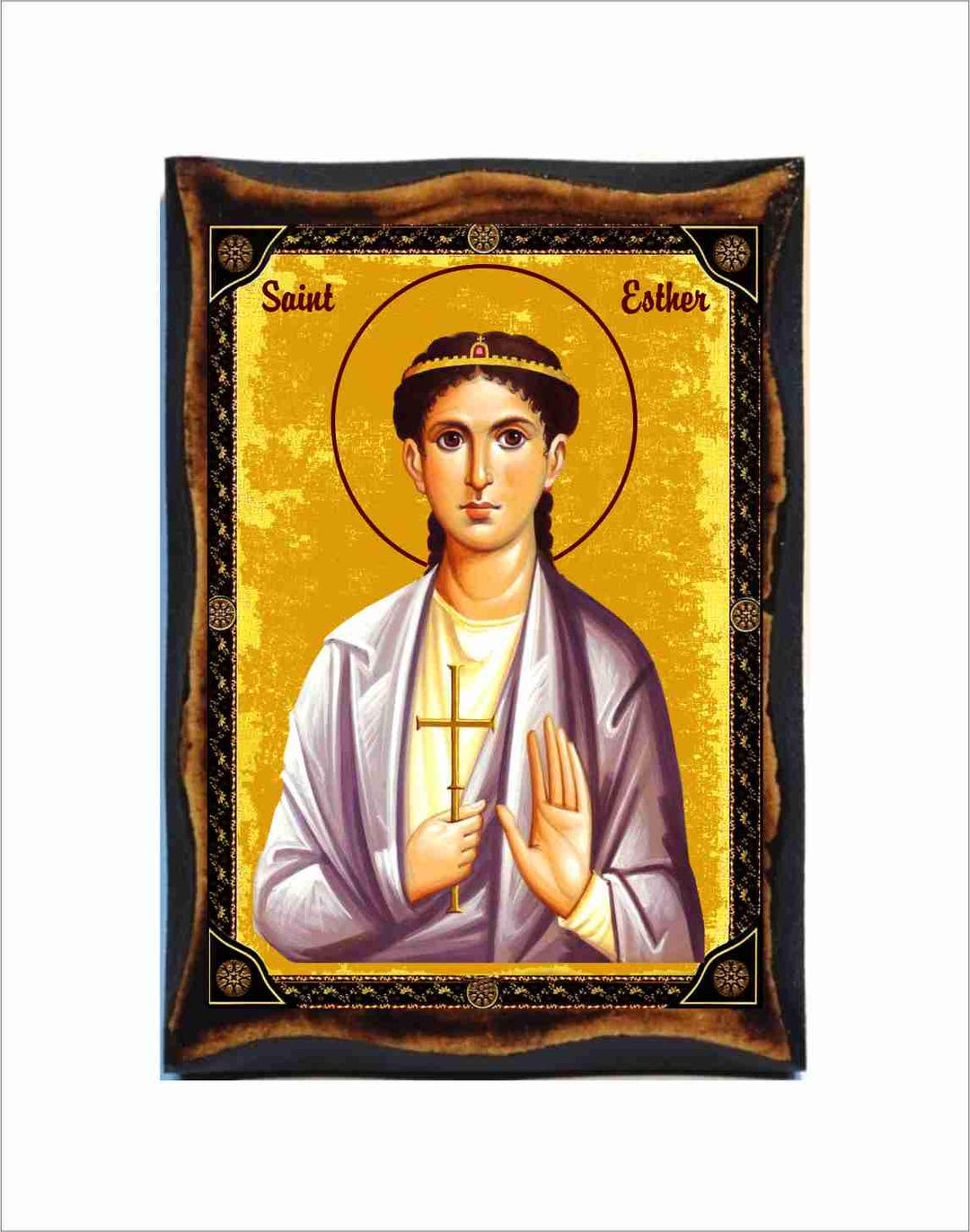 Saint Esther Icon - Catholic Holy Card on Handmade Wood Plaque - Etsy
