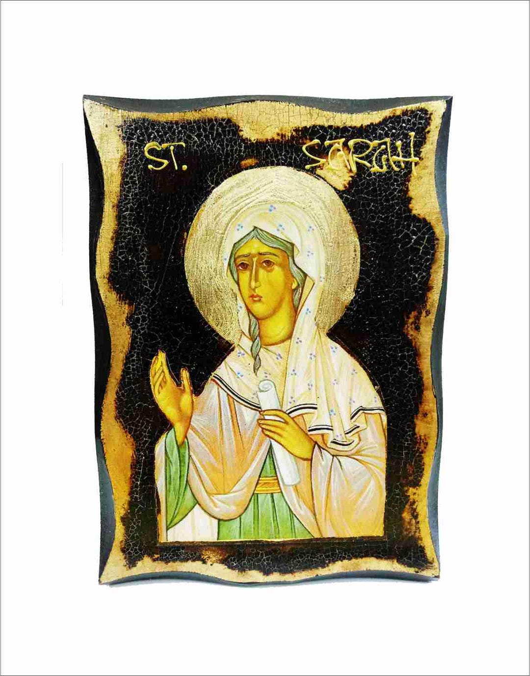 Handmade Saint Sarah Wood Icon: Aged Byzantine Art With 24K Gold Leaf ...
