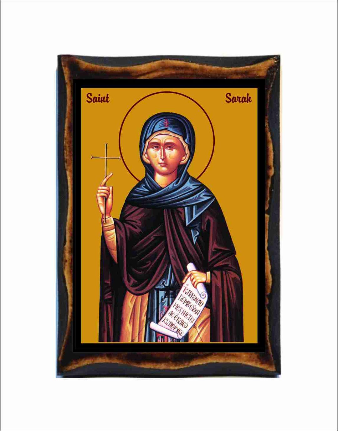 Saint Sarah Icon - Byzantine Art - Catholic Holy Card on Handmade Wood ...