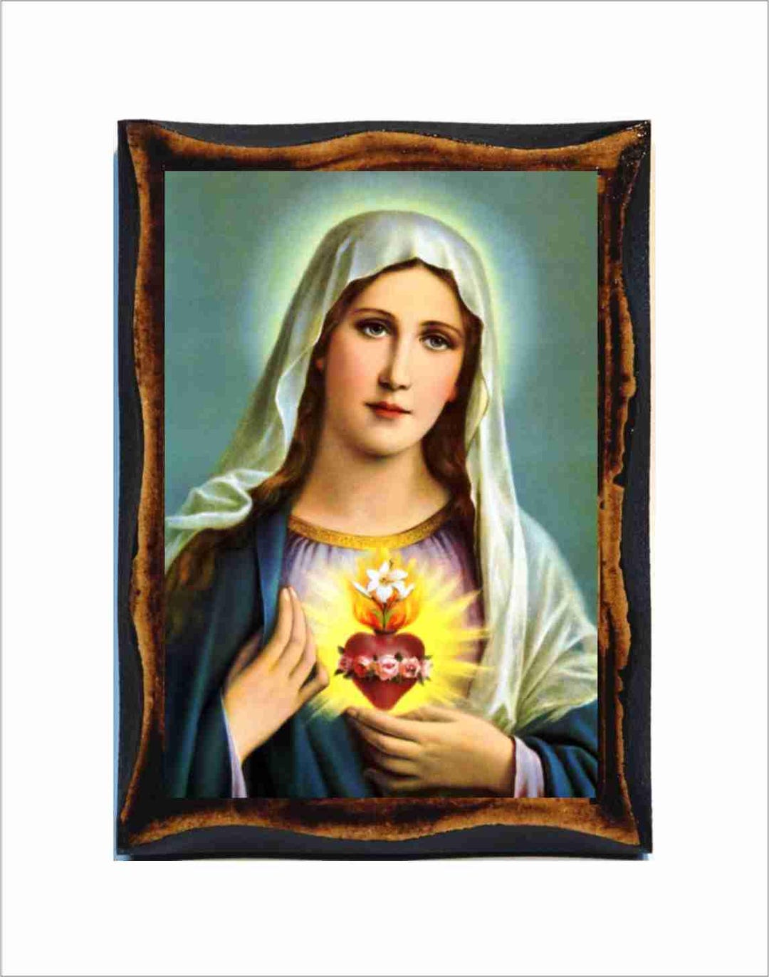 Immaculate Heart of Mary Icon - Byzantine Art - Holy Card on Handmade ...