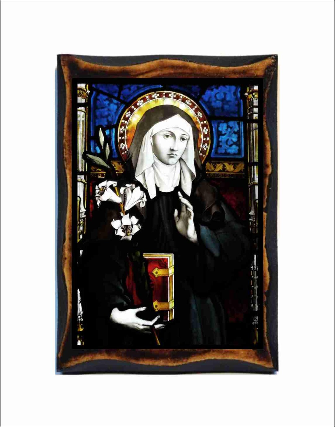 Saint Scholastica Icon - Byzantine Art - Catholic Holy Card on Handmade ...