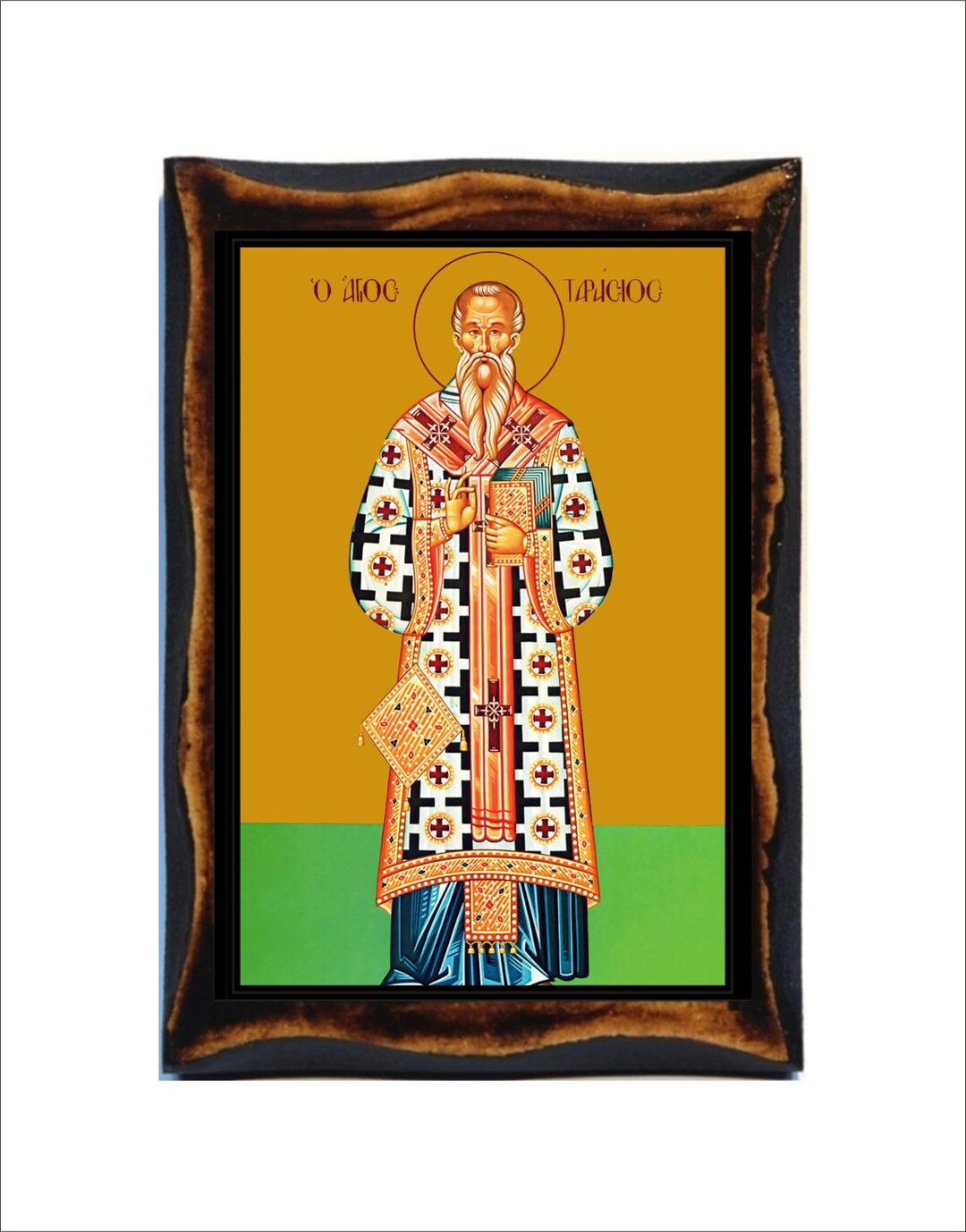 Saint Tarasius - Byzantine Icon - Catholic Holy Card on Handmade Wood ...