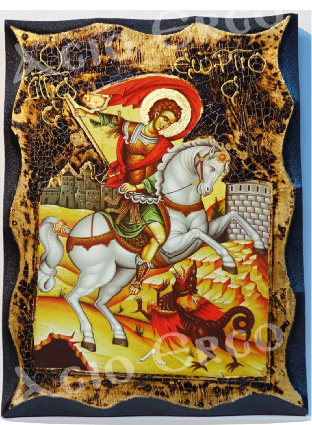 Saint George Handmade Wood Icon on Plaque With Physical Aging - Etsy