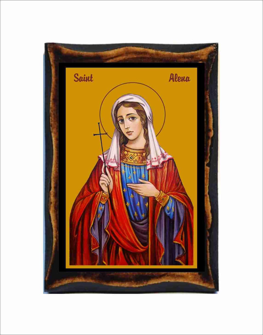 Saint Alena - Byzantine Icon - Catholic Holy Card on Handmade Wood ...