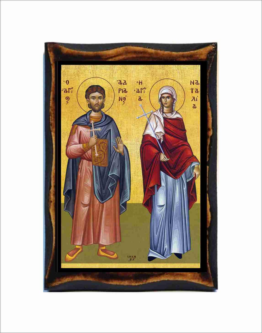 St. Hadrian and Natalia Byzantine Icon - Catholic Holy Card on Handmade ...