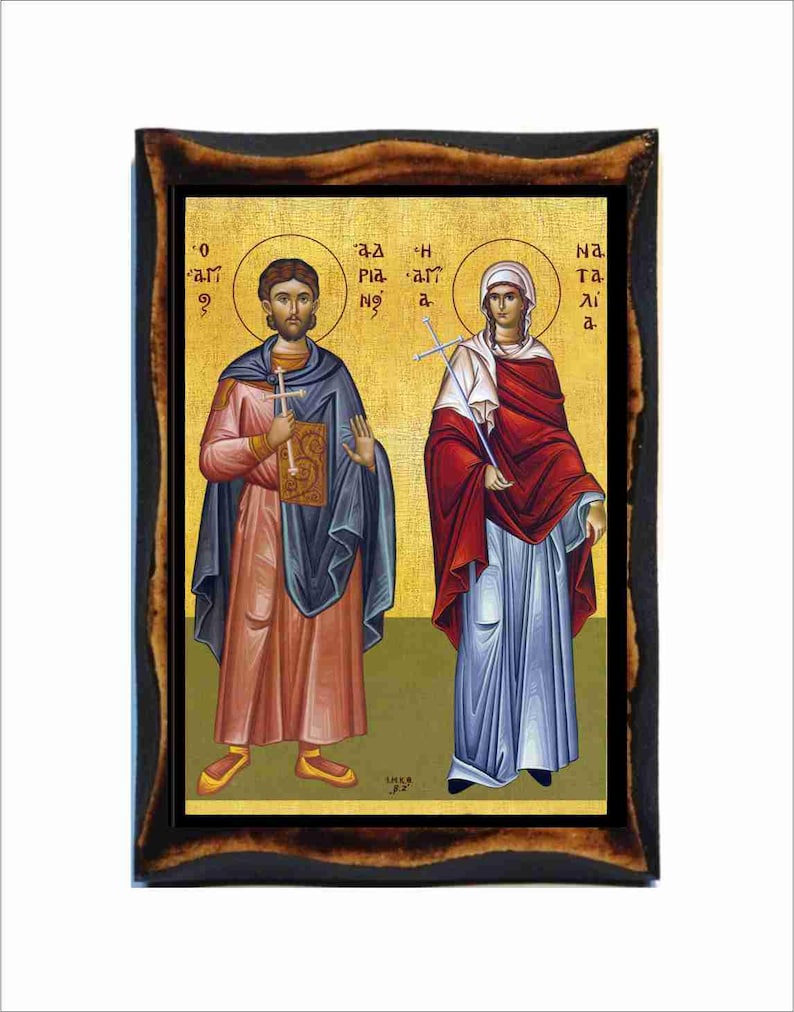 St. Adrian and Natalia Icon – Handmade Byzantine Wood Plaque - Etsy