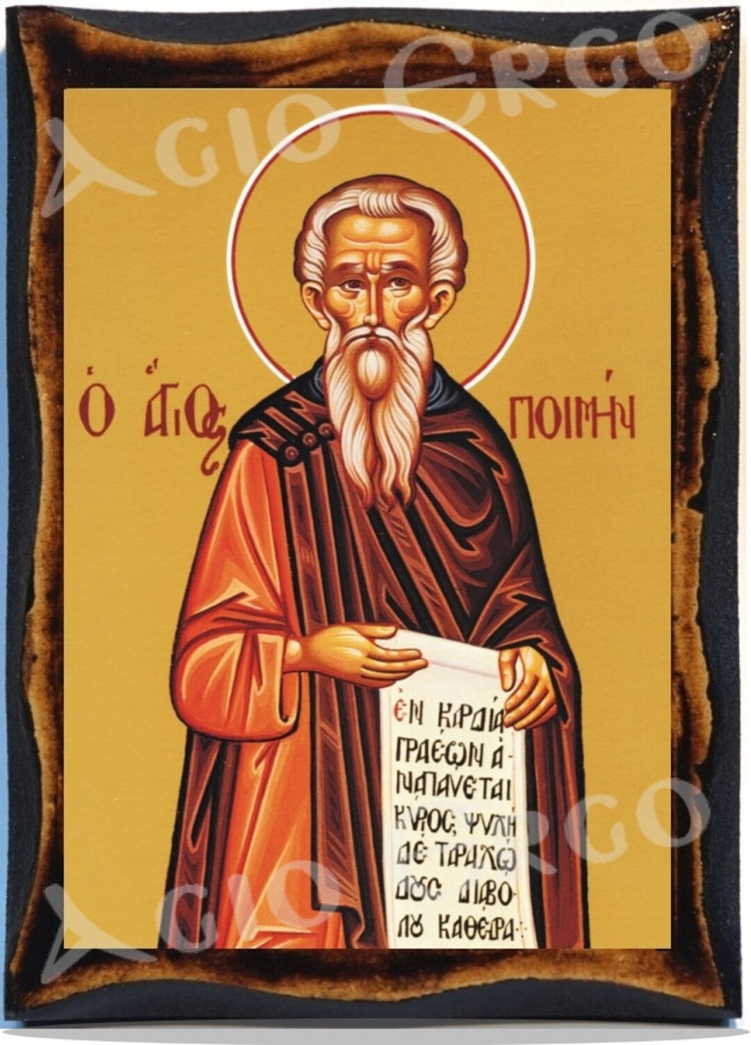 Saint Poemen Icon - Byzantine Art - Orthodox Holy Card on Handmade Wood ...