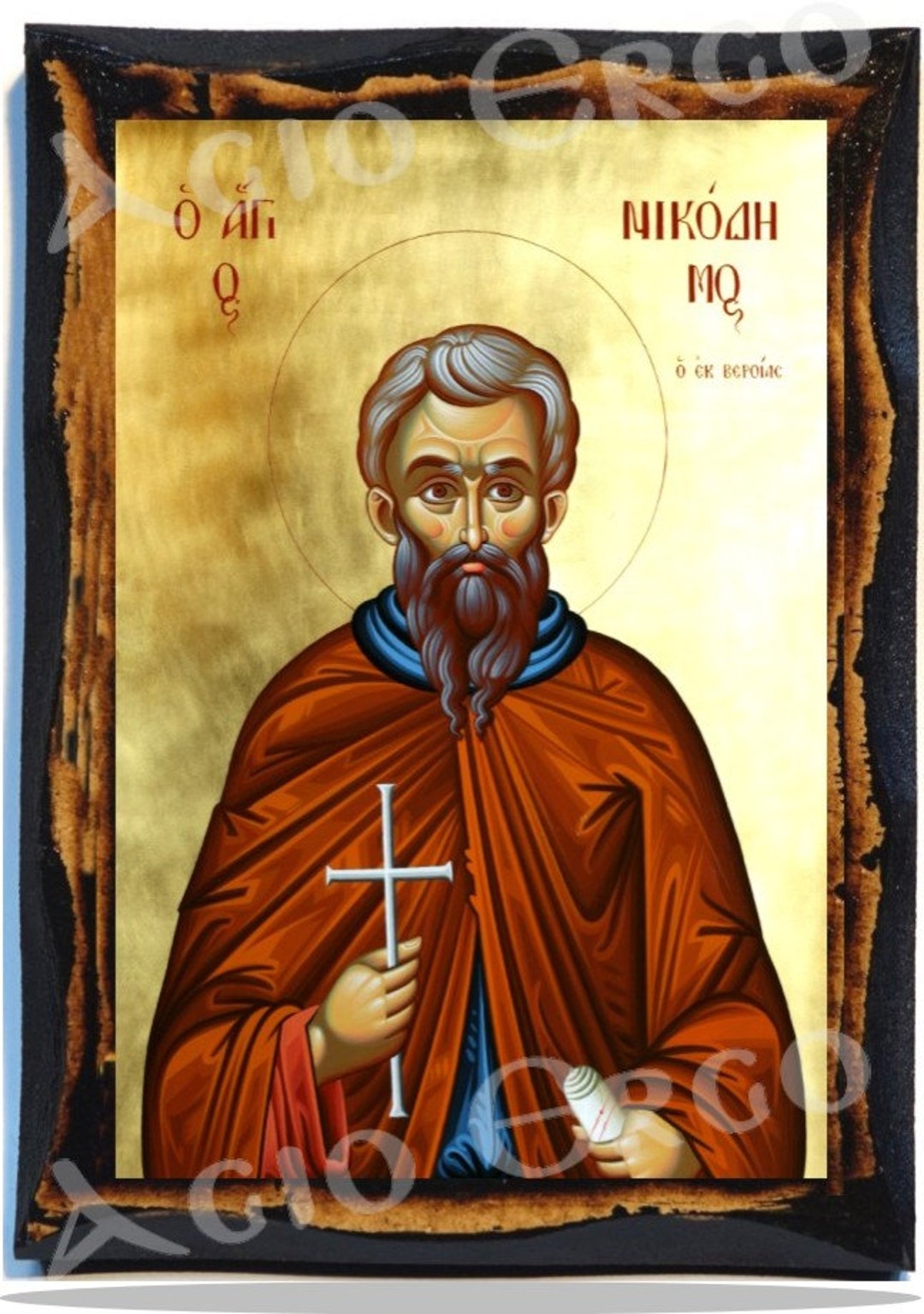 Saint Nicodemus Icon - Byzantine Art - Orthodox Catholic Holy Card on Handmade Wood Plaque - Etsy