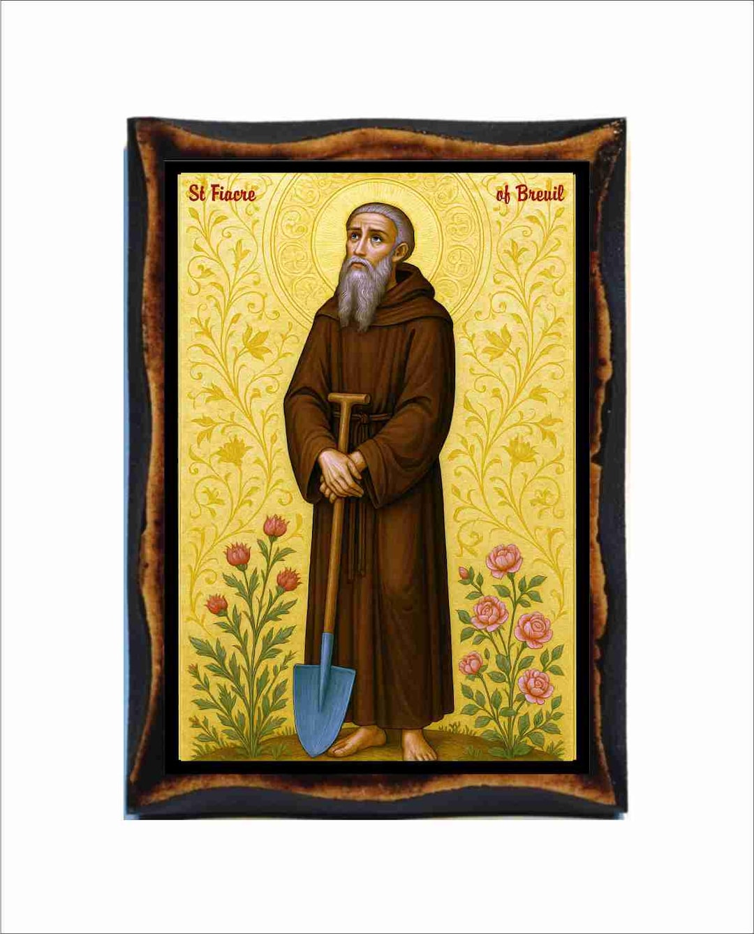 Saint Fiacre, Patron of Gardeners - Byzantine Icon - Catholic Holy Card ...