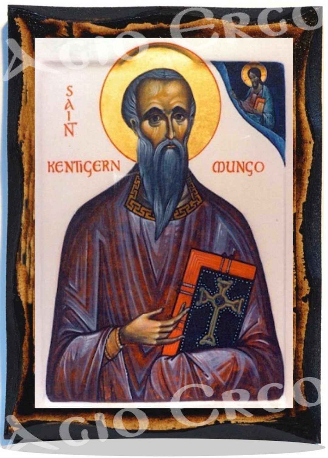 Saint Kentigern Mungo Christian Catholic Handmade Wood Icon on Plaque ...