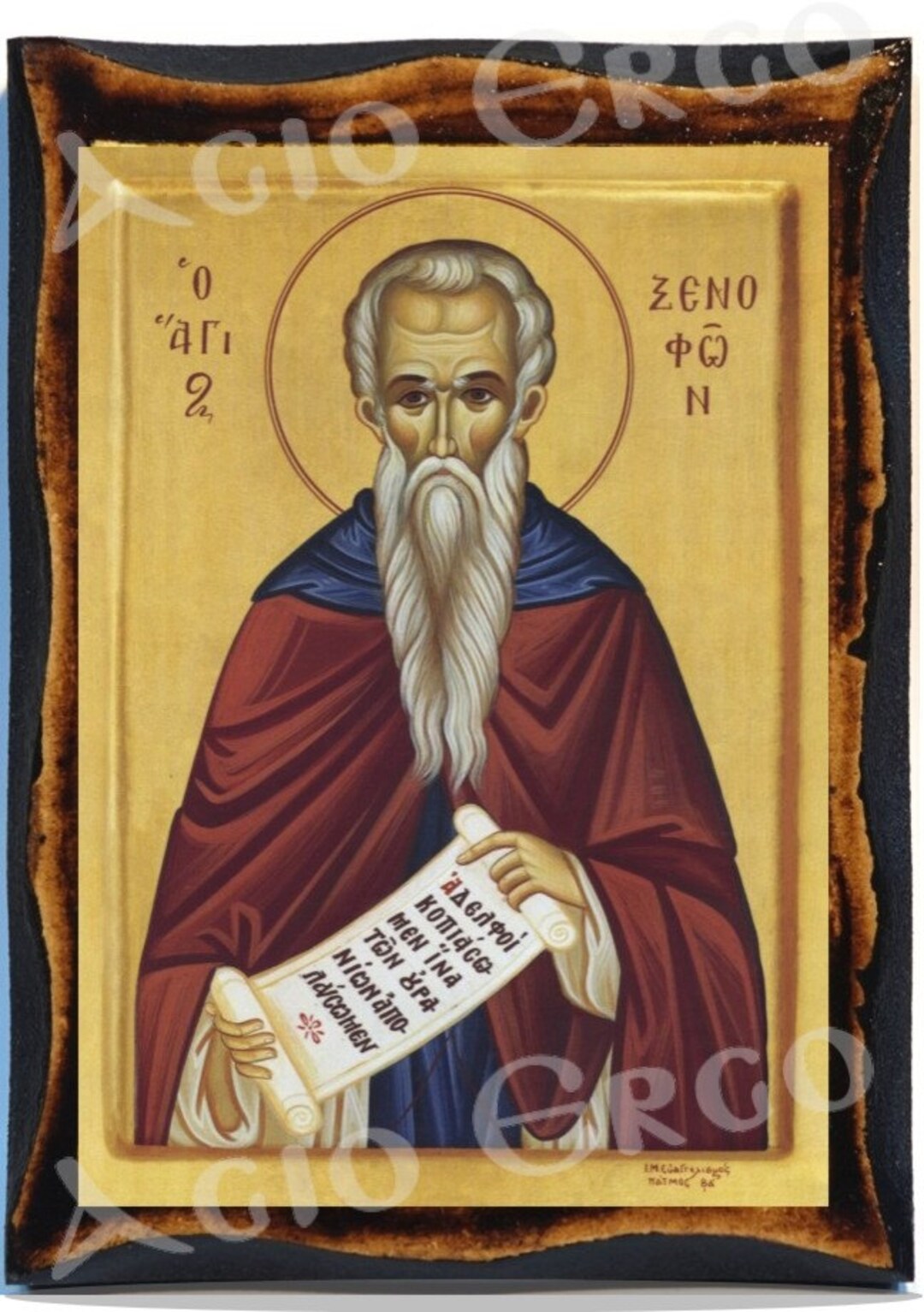 Saint Xenophon Icon - Byzantine Art - Orthodox Holy Card on Handmade ...