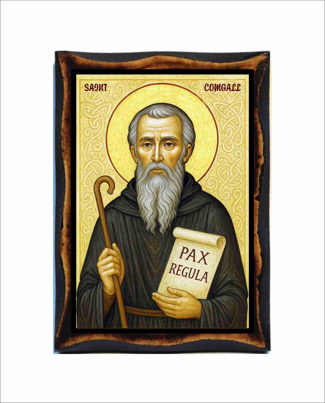 Saint Comgall - Byzantine Art - Catholic Holy Card on Handmade Wood ...