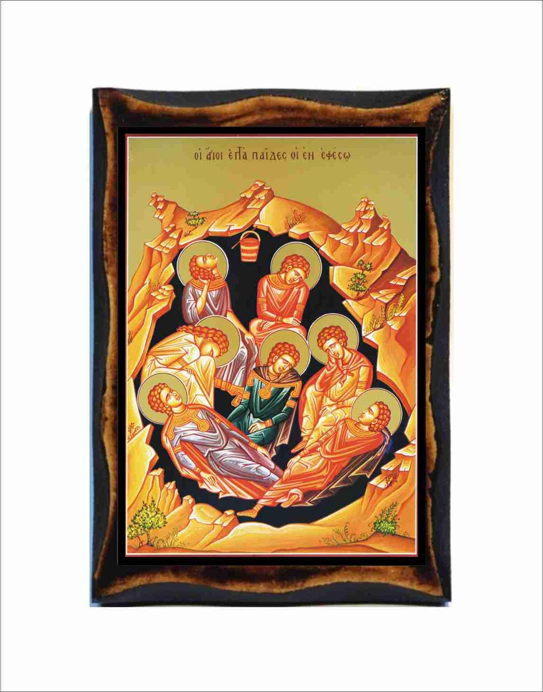 Seven Sleepers of Ephesus Icon - Byzantine Art - Holy Card on Handmade ...
