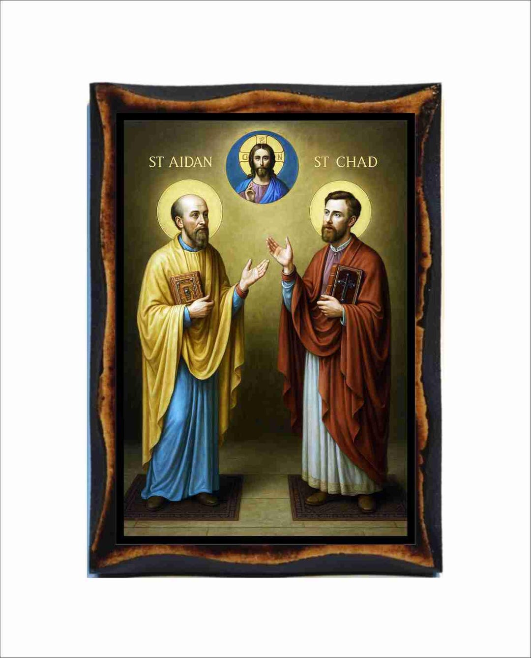 Saint Aidan & Chad Byzantine Icon - Catholic Holy Card on Handmade Wood ...