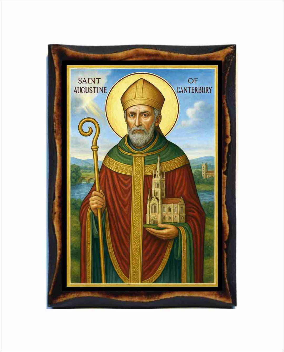 Augustine of Canterbury Byzantine Icon - Catholic Holy Card on Handmade ...