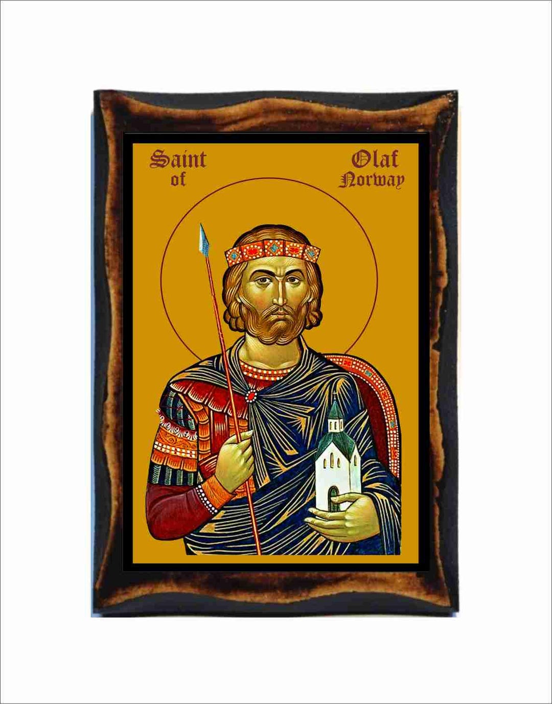 Saint Olaf II of Norway Byzantine Icon - Catholic Holy Card on Handmade ...