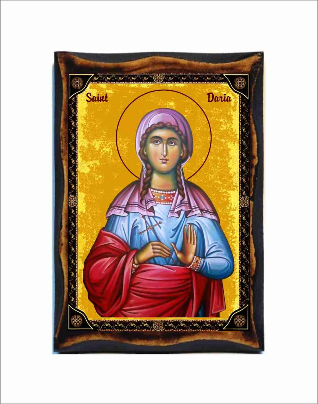 Saint Daria Icon - Orthodox Catholic Holy Card on Handmade Wood Plaque ...