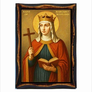 Saint Margaret of Scotland Icon – Catholic Holy Card on Handmade Wood ...