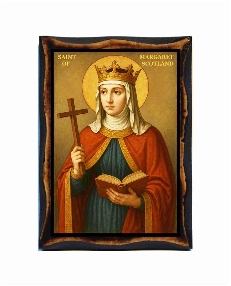 Saint Margaret of Scotland Icon – Catholic Holy Card on Handmade Wood ...
