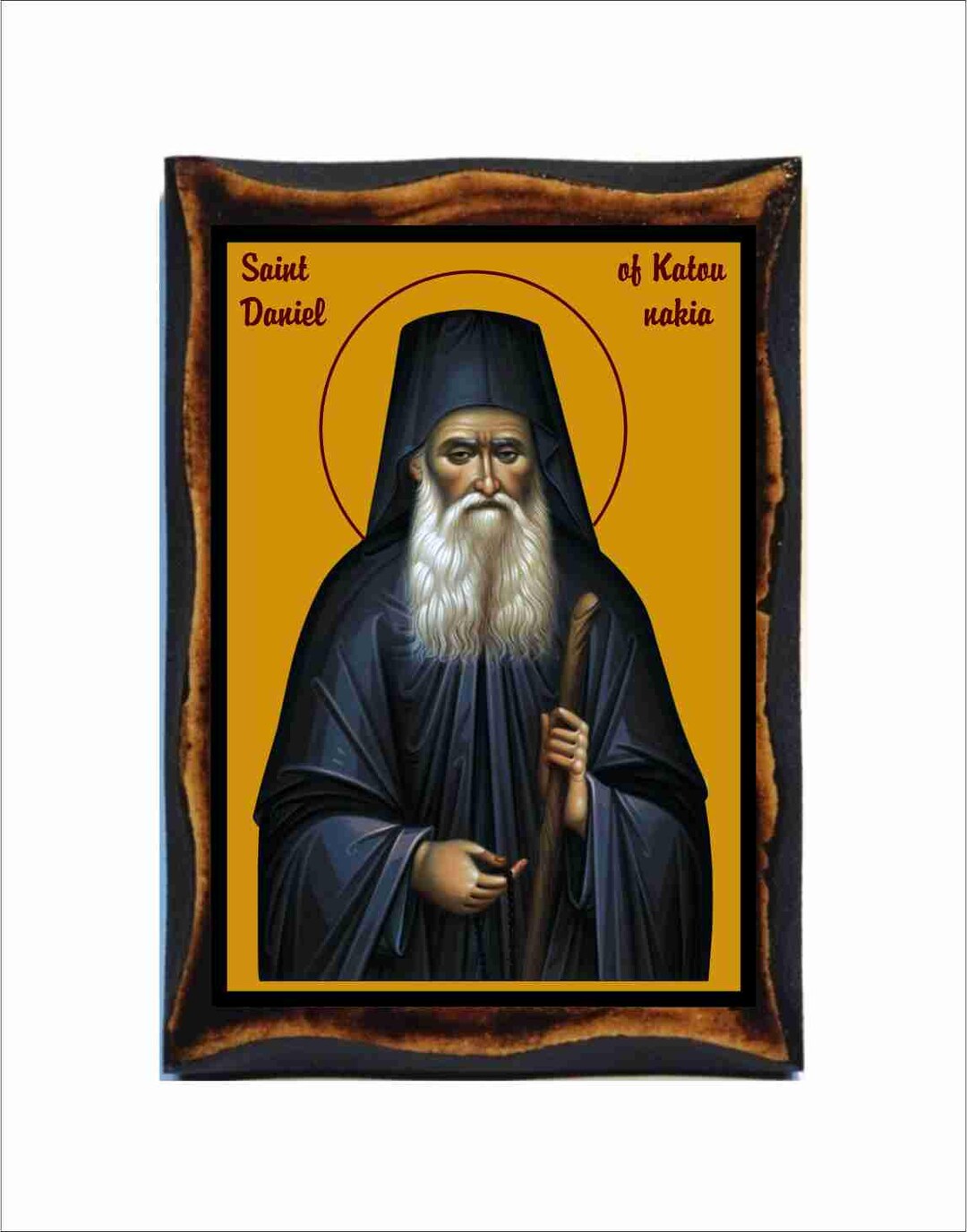 Saint Daniel of Katounakia Byzantine Icon - Holy Card on Handmade Wood ...