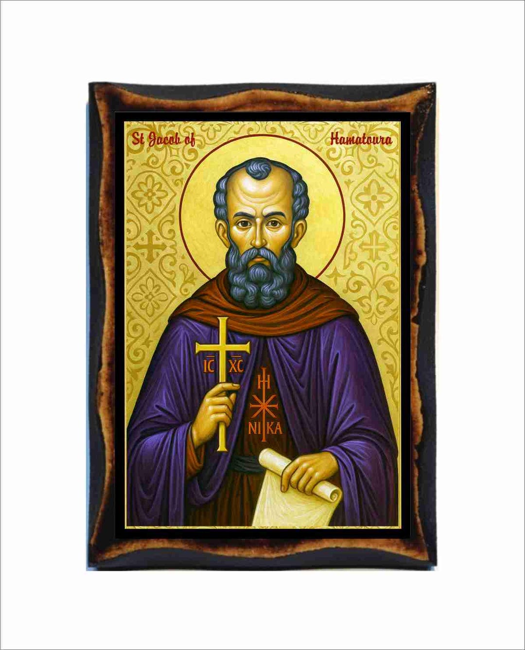 Saint Jacob of Hamatoura Icon - Byzantine Art - Holy Card on Handmade ...