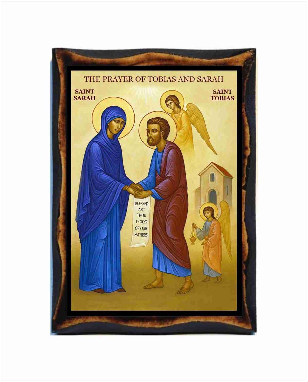 Saints Tobias and Sarah Icon - Catholic Holy Card on Handmade Wood ...