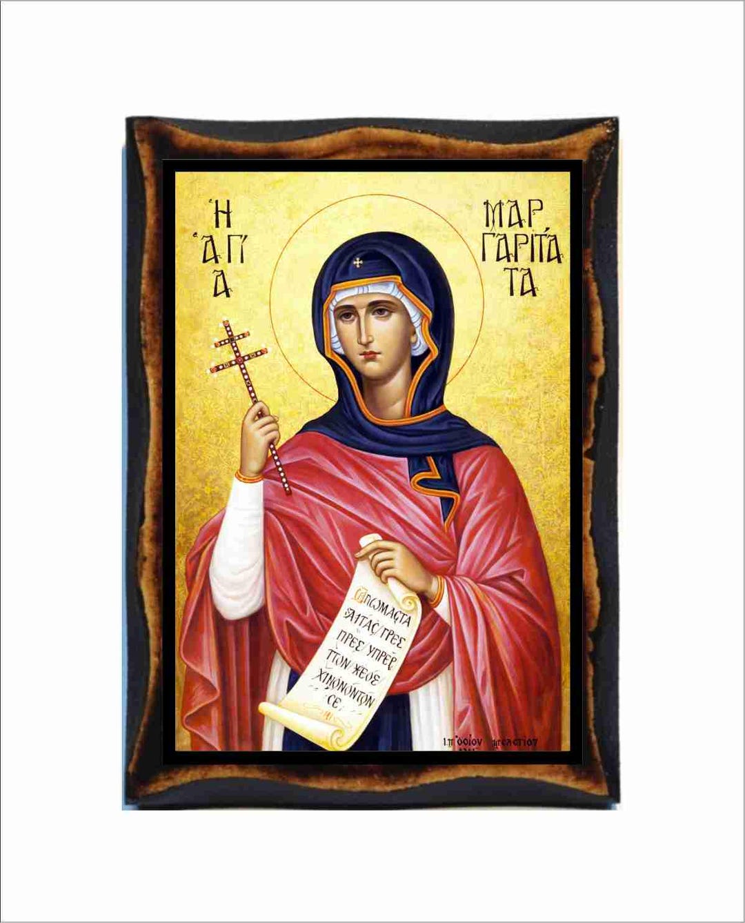Saint Margaret the Virgin Icon - Byzantine Art - Catholic Holy Card on ...