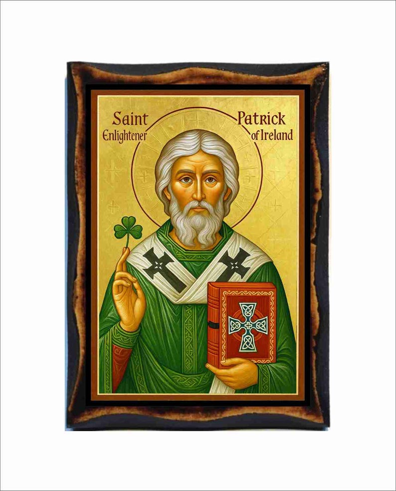 Saint Patrick Icon - Byzantine Style - Catholic Holy Card on Handmade ...