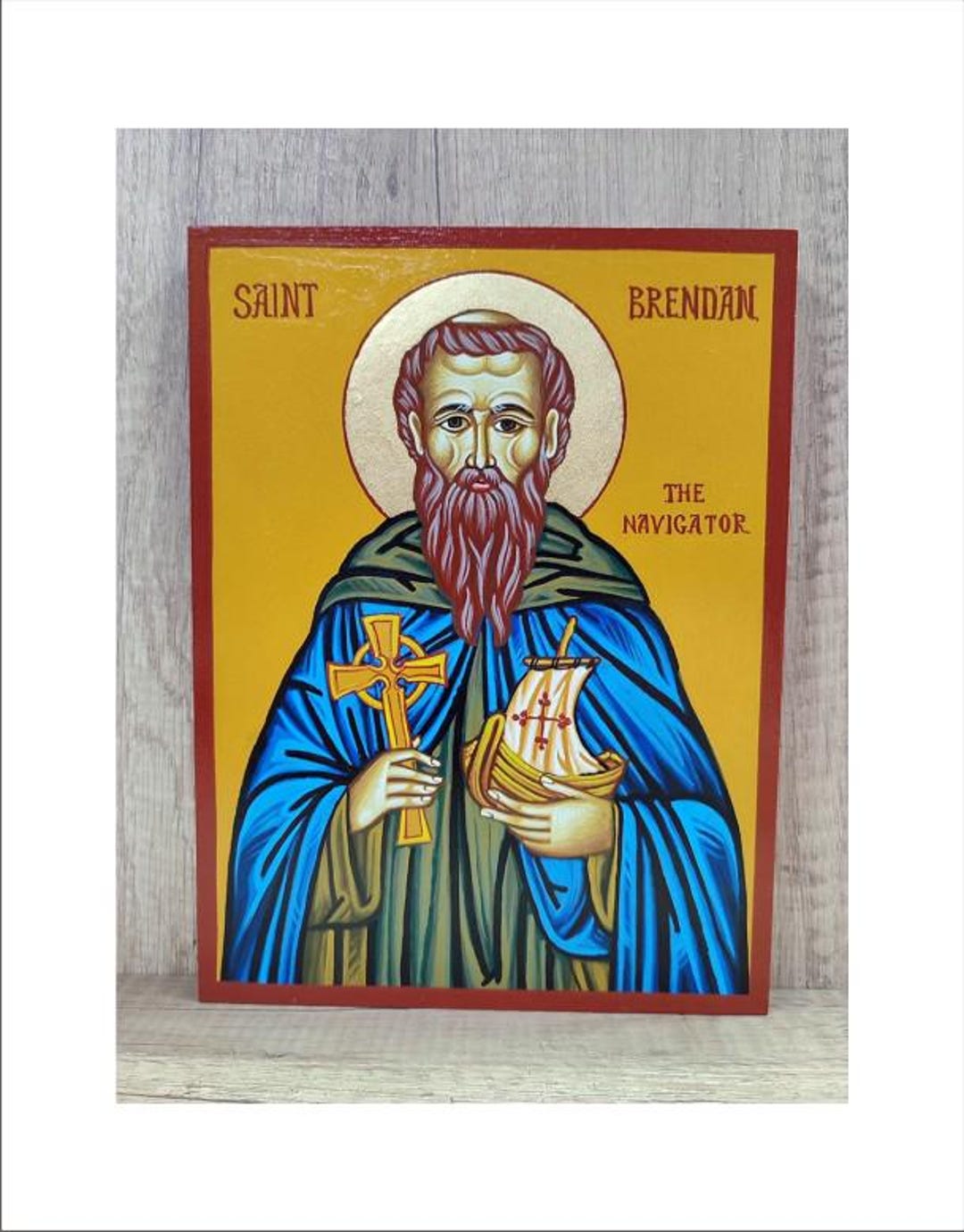 Hand Painted Saint Brendan Icon: 24K Gold Leaf, Christian Art - Etsy