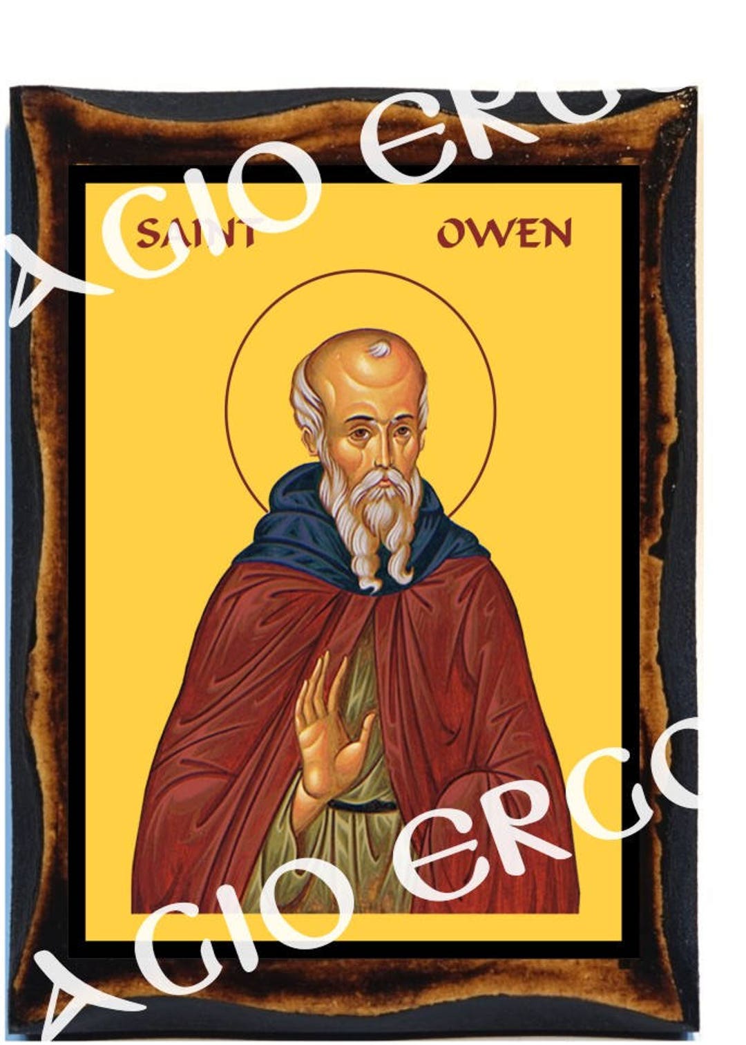 Saint Owen of Lichfield, Hermit Christian Roman Catholic Wood Icon ...