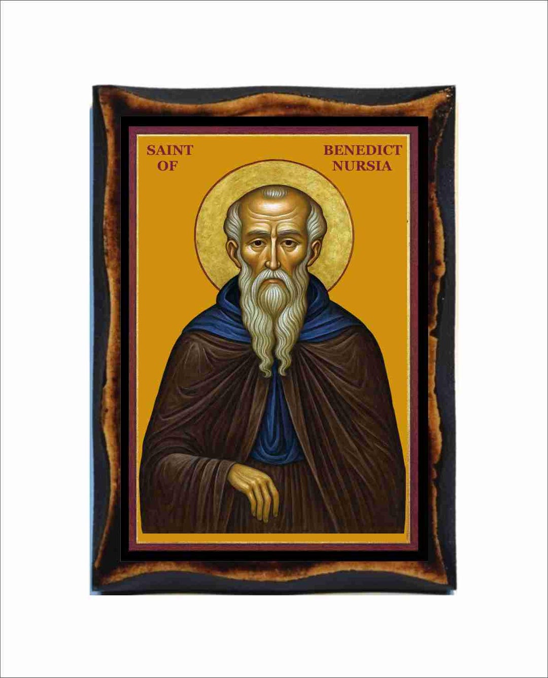 Saint Benedict Byzantine Icon - Catholic Holy Card on Handmade Wood ...