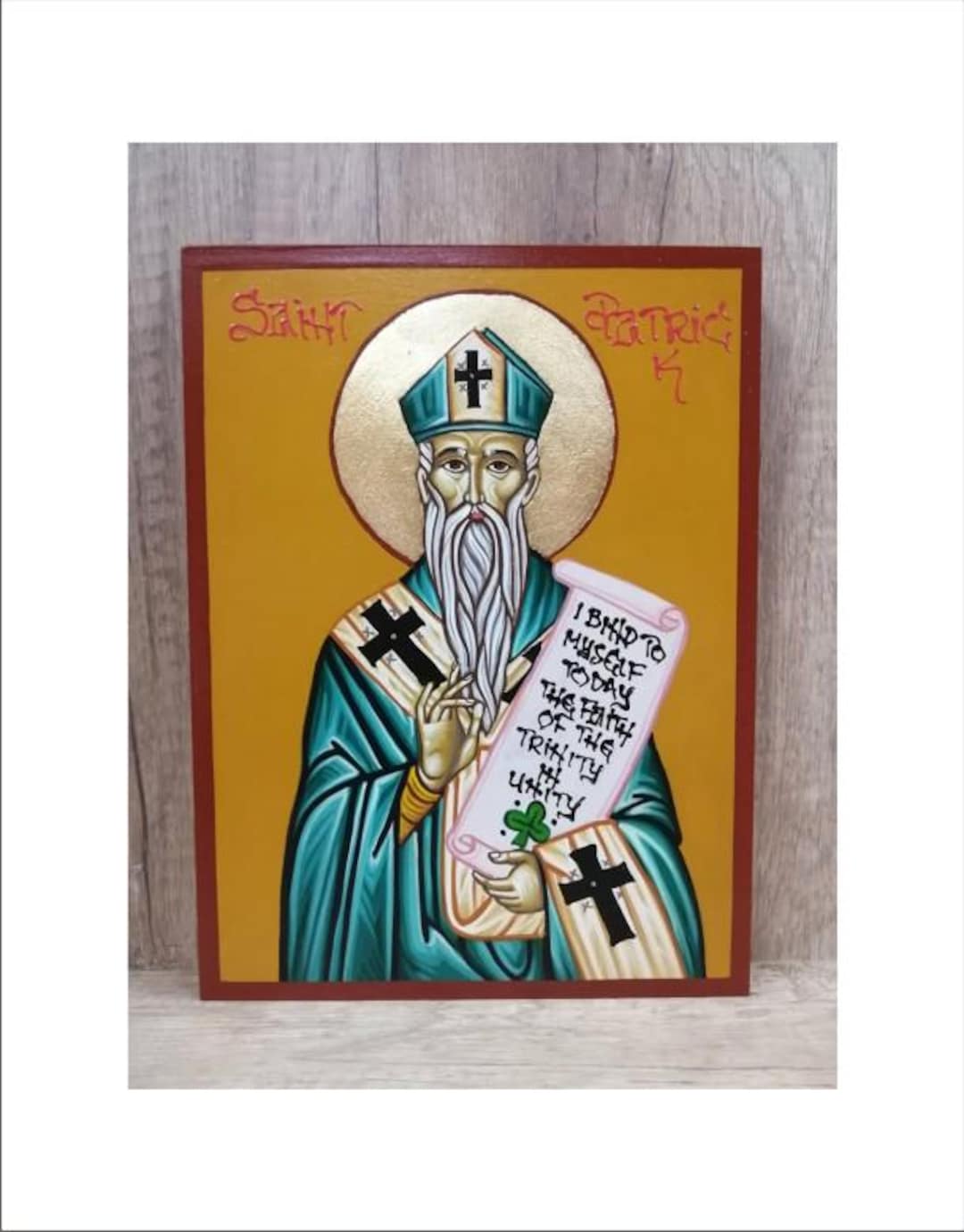 Handmade Saint Patrick Icon: Hand-painted Religious Art With Gold Leaf ...