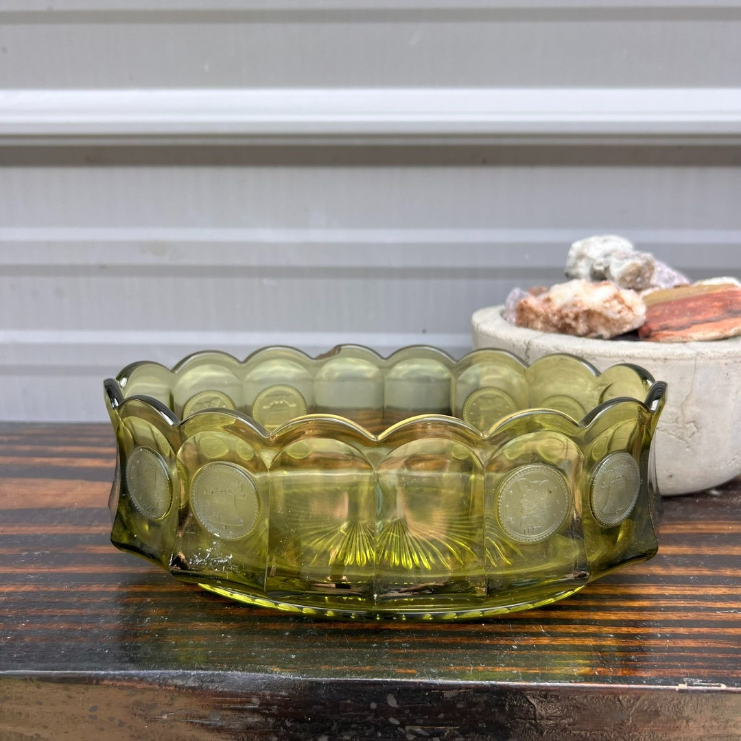 Vintage MCM 9 Oval Bowl Coin Glass Olive Green by FOSTORIA - Etsy