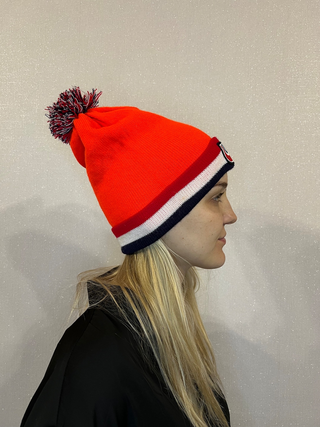 Vintage Neon Orange Hat Knitted Retro Ski Hat Warm Unisex Winter Hat ...
