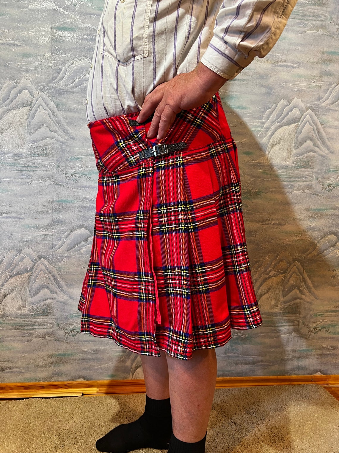 Red Plaid Scottish Kilt Mens Skirt Kilt Plaid Checked Pleated - Etsy