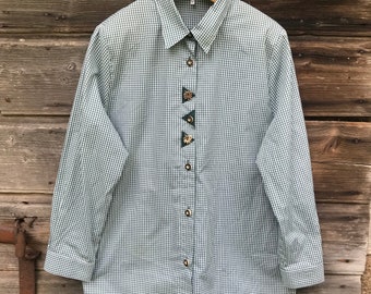 Vintage Austrian Plaid Shirt Women's Dirndl Blouse Quarter Sleeve Shirt ...