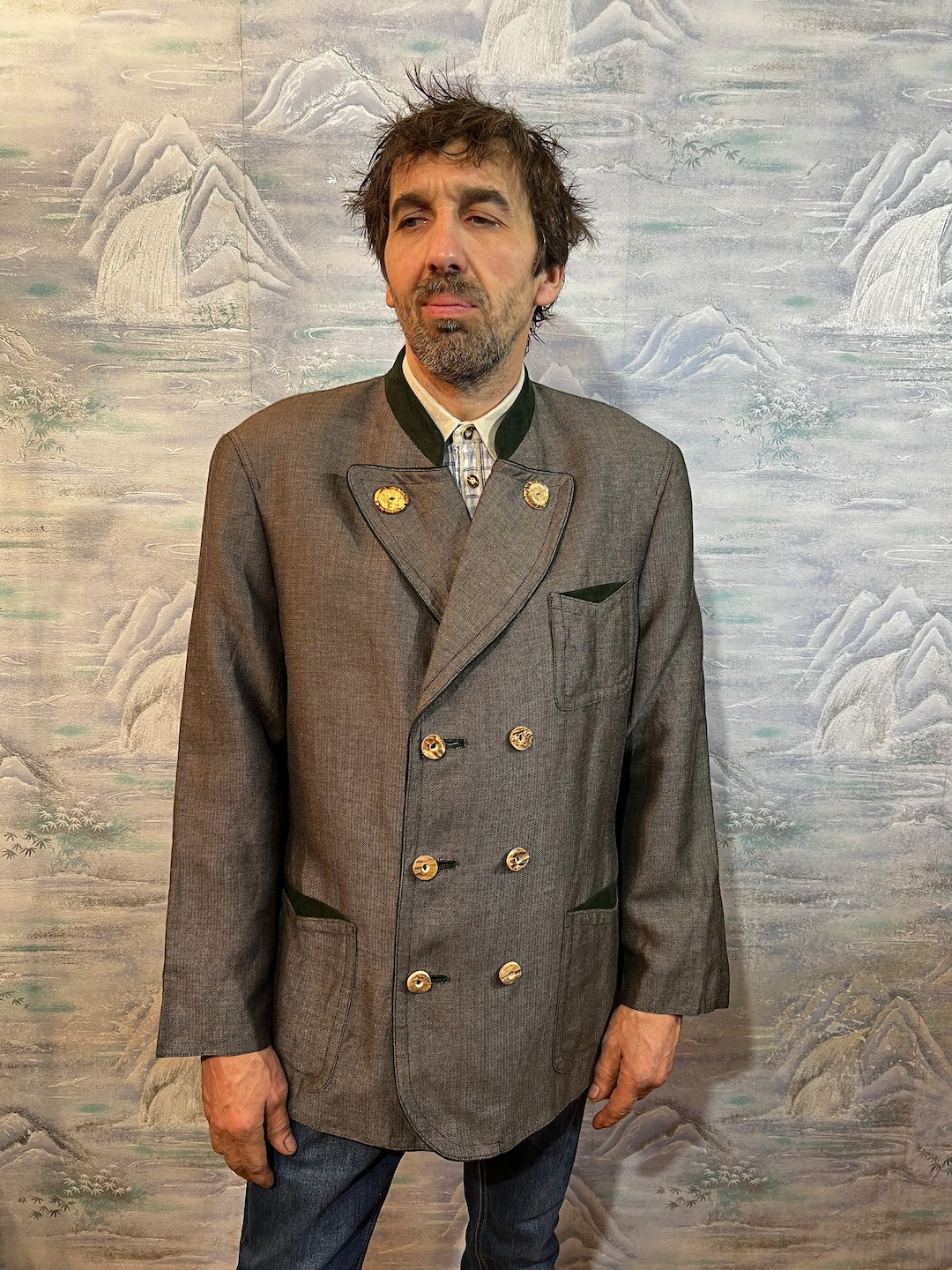 Classic Austrian Leinen Wool Mens Jacket Alpen Tracht German Jacket ...