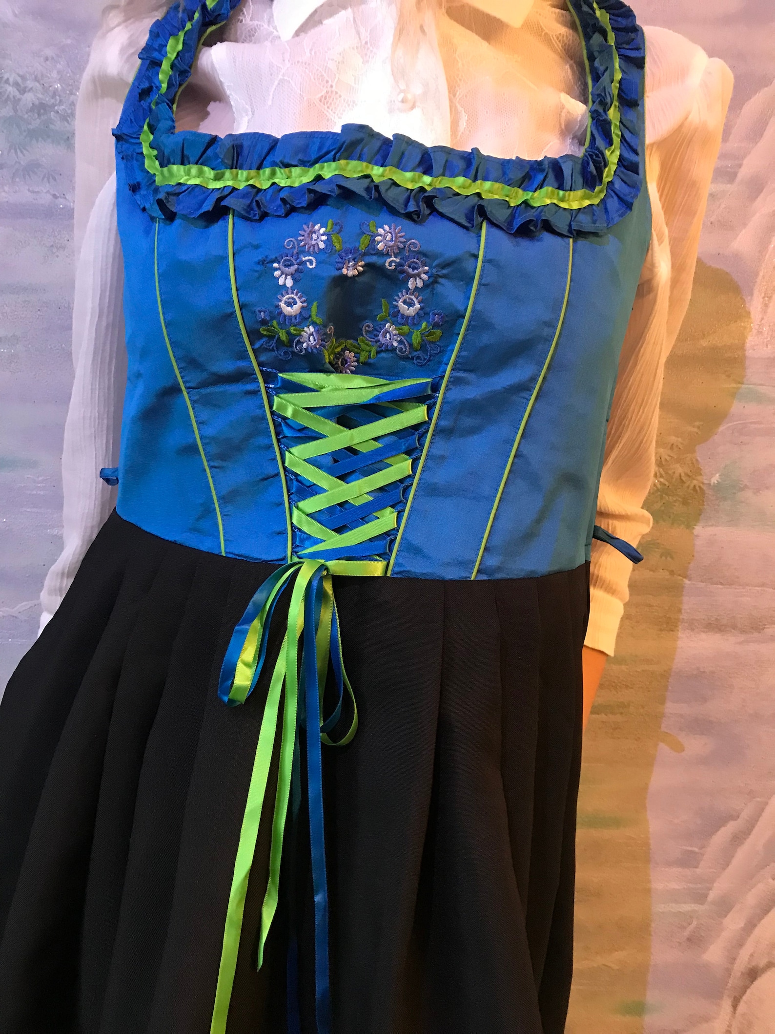 Blue Black Dirndl Dress Blue Dress With Deer Apron Bavarian - Etsy