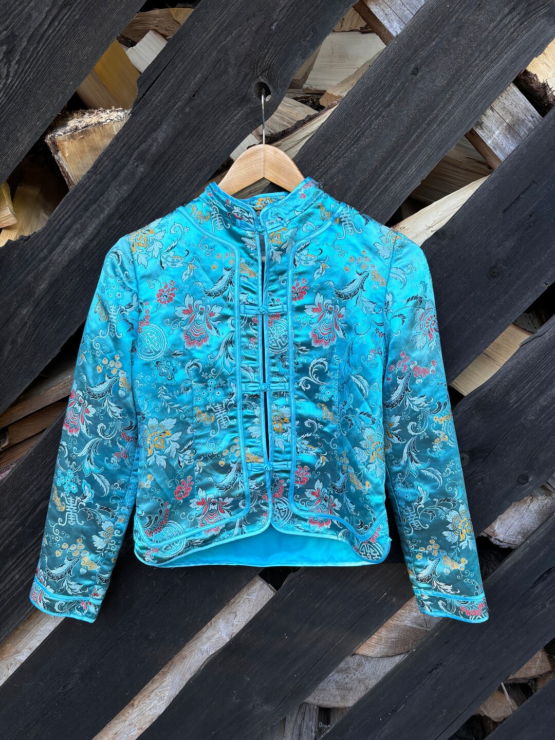 Sky Blue Small Size Asian Jacket Chinese Long Sleeve Blouse Cheongsam ...